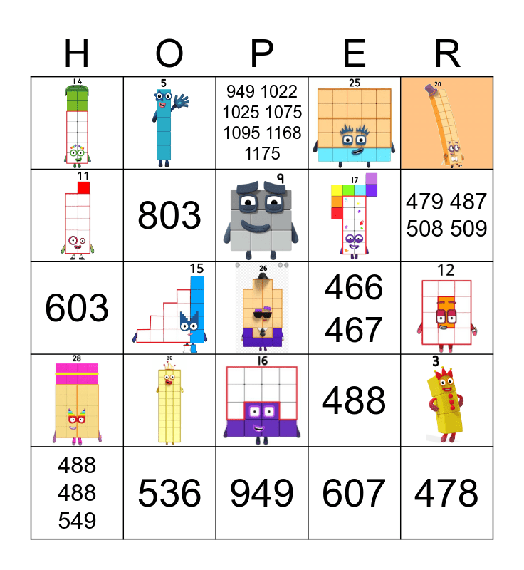 Number blocks Bingo Card