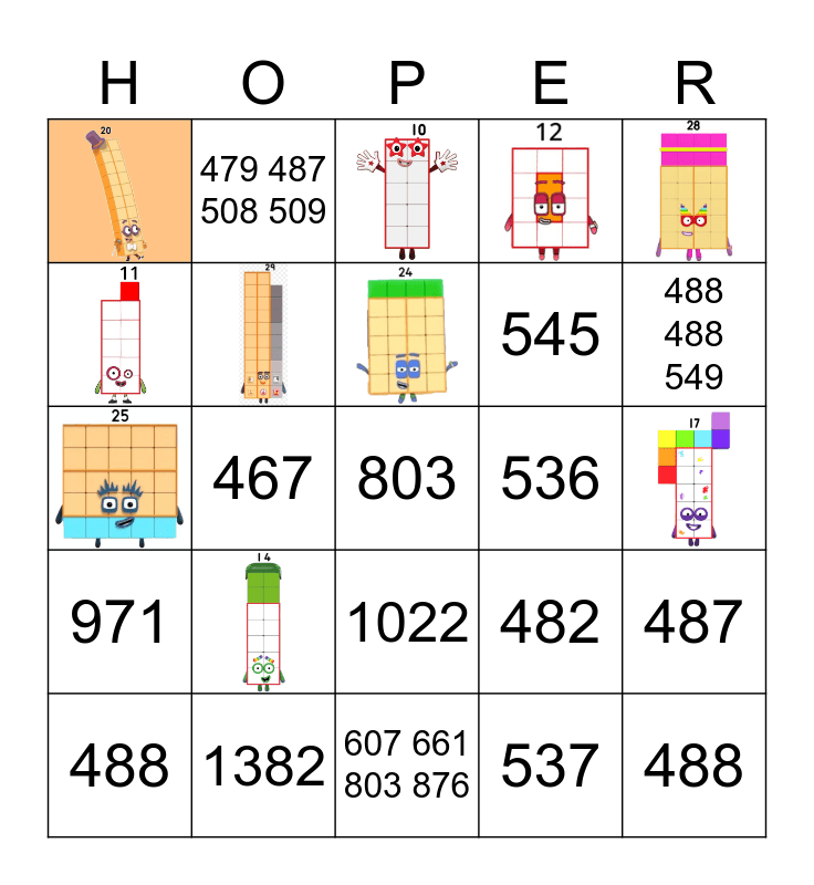 Number blocks Bingo Card