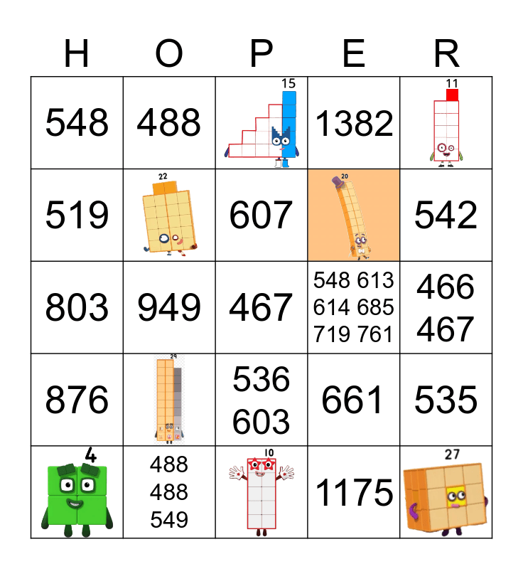 Number blocks Bingo Card