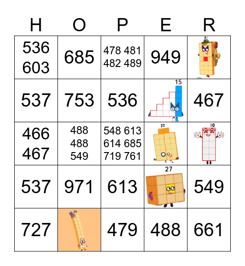 Number blocks Bingo Card