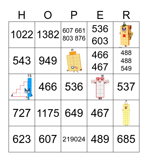 Number blocks Bingo Card