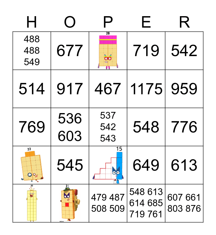 Number blocks Bingo Card
