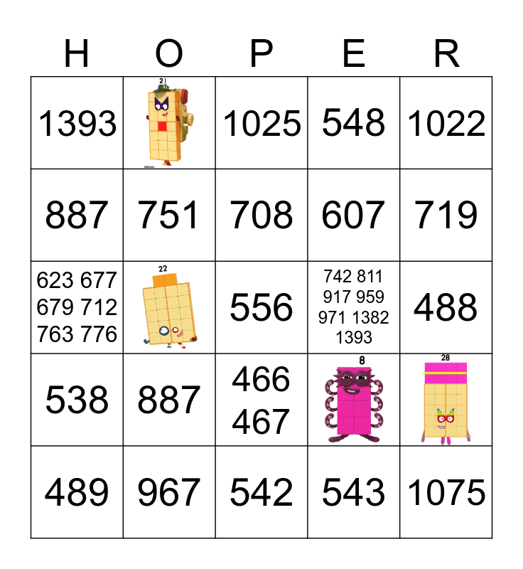 Number blocks Bingo Card