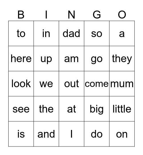 Oxford Words Bingo Card