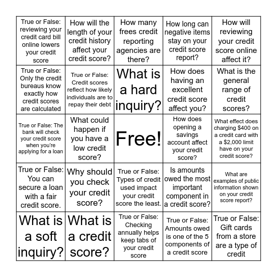 Score Bingo Card