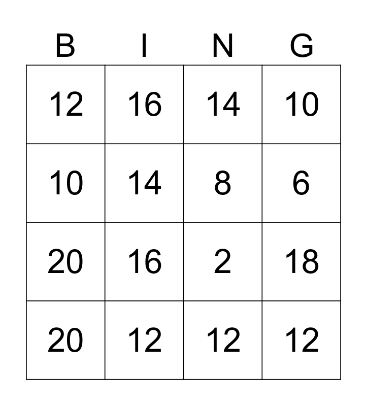 Four in a Row Bingo Card