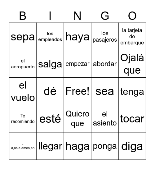 Present Subjunctive Bingo Card