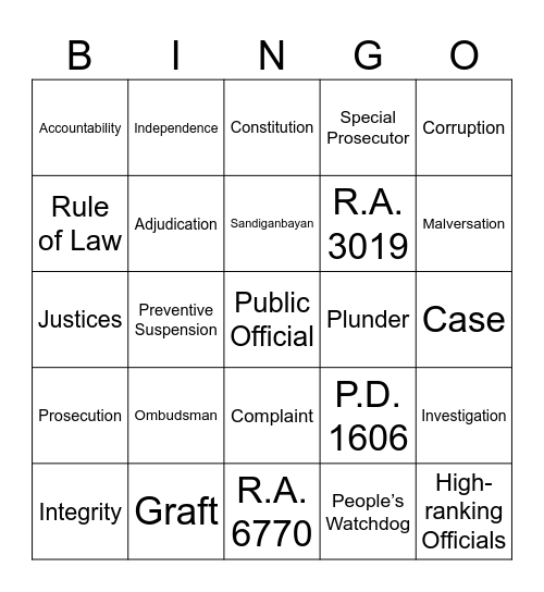 The Justice Grid: Law Bingo Challenge Bingo Card