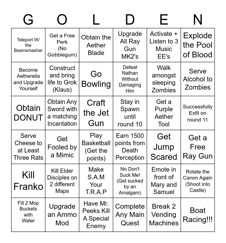 Golden Bingo Card