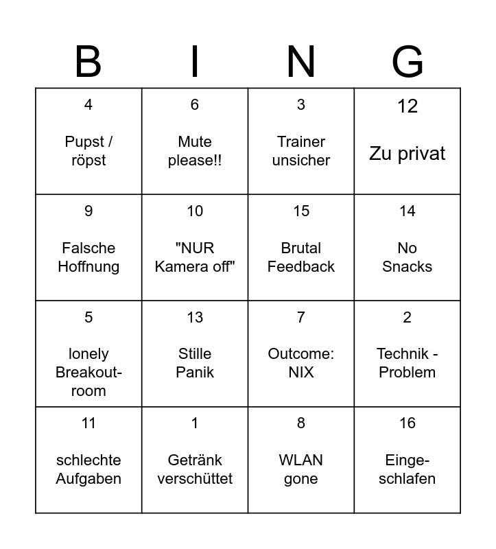 Training gone wrong Bingo Card