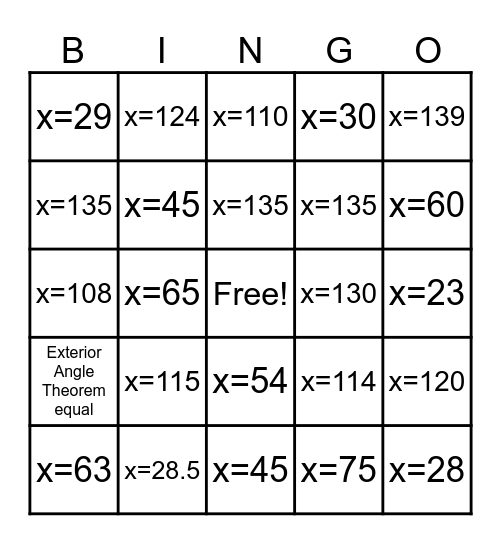 Interior & Exterior TheoremThe Bingo Card
