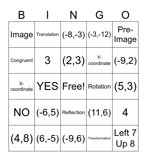 Transformations BINGO Card