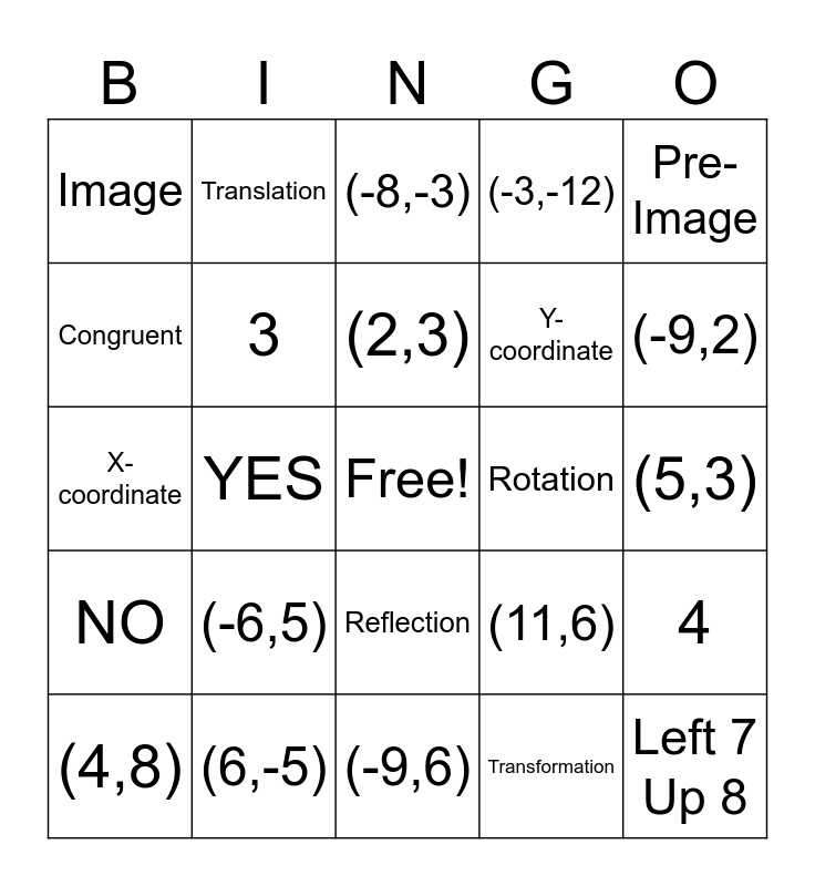 Transformations BINGO Card