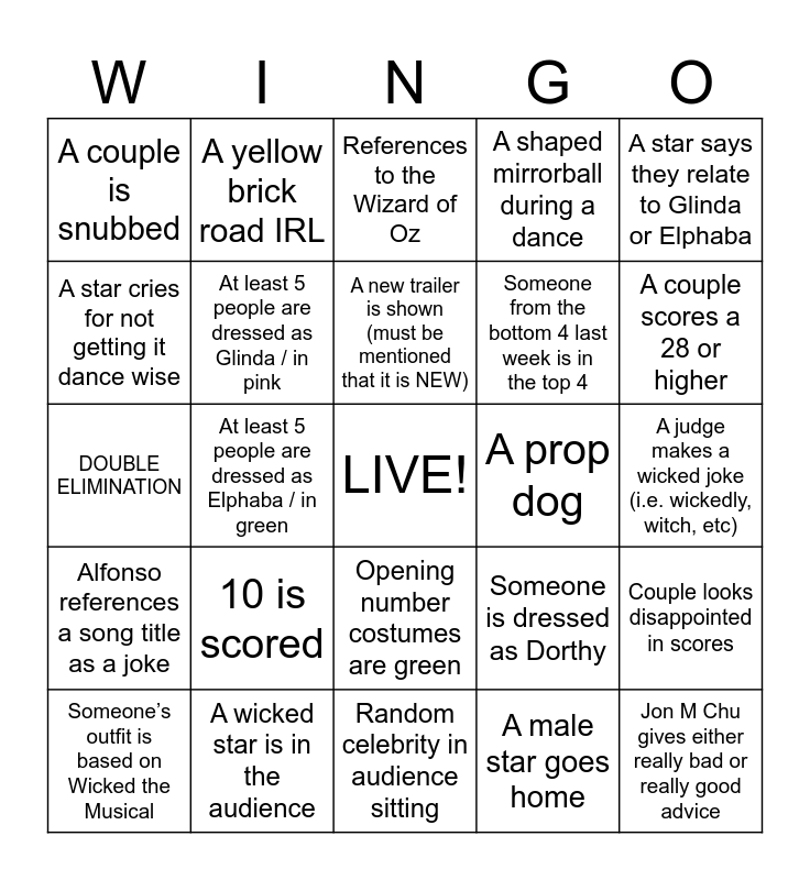 WINGO Bingo Card