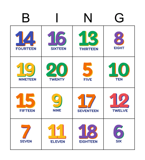 Numbers Bingo Card