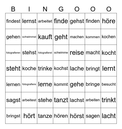 IWL - German Regular Verb Conjugation Bingo Card