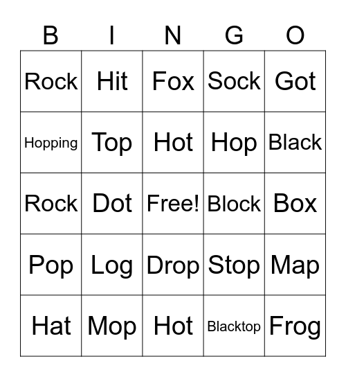 Short Vowel ‘O’ Bingo Card