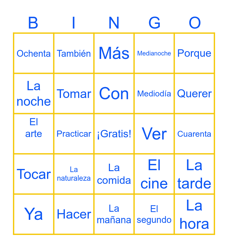 Span 1 Unit 3: BINGO Card