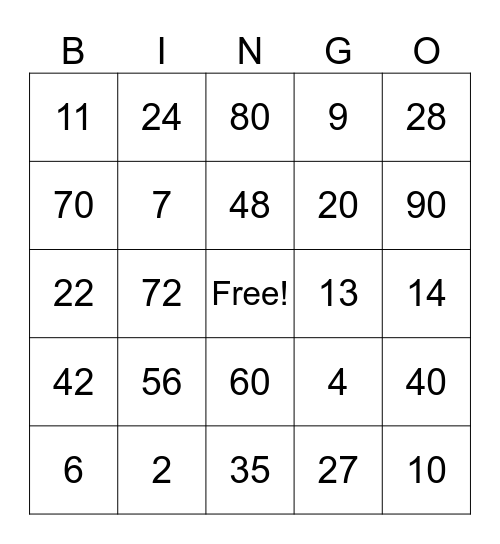 Factor & Product Bingo Card