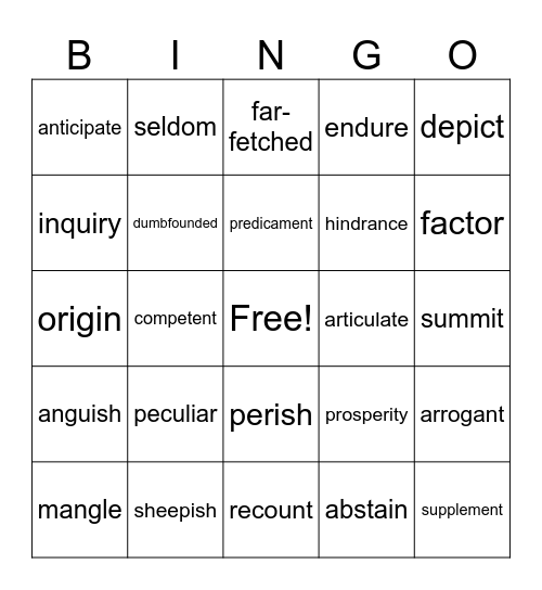5th grade vocab week 1-9 Bingo Card