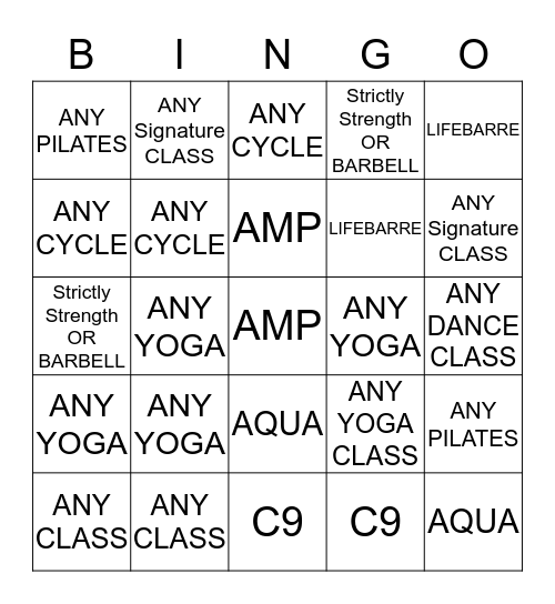 GROUP FITNESS Bingo Card