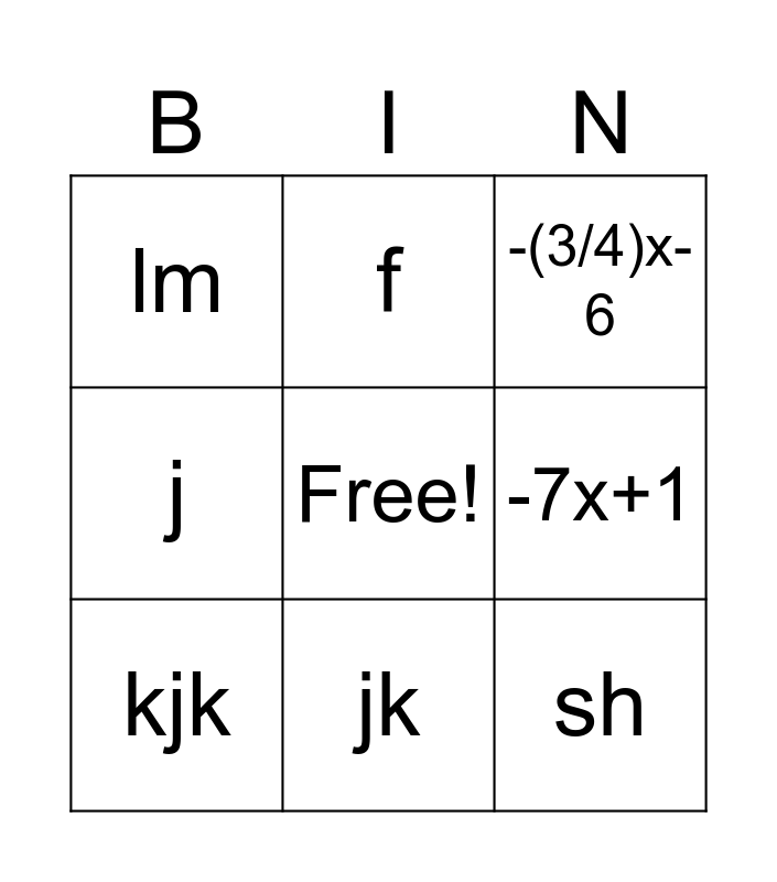 Chapter 4 Test Review Bingo Card