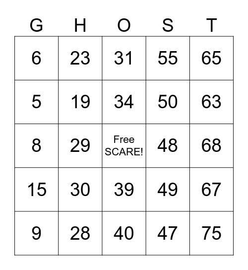 Number Bingo 1-75 Bingo Card