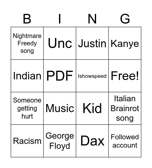 insta Bingo Card