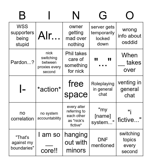 Broken Discs Bingo Card