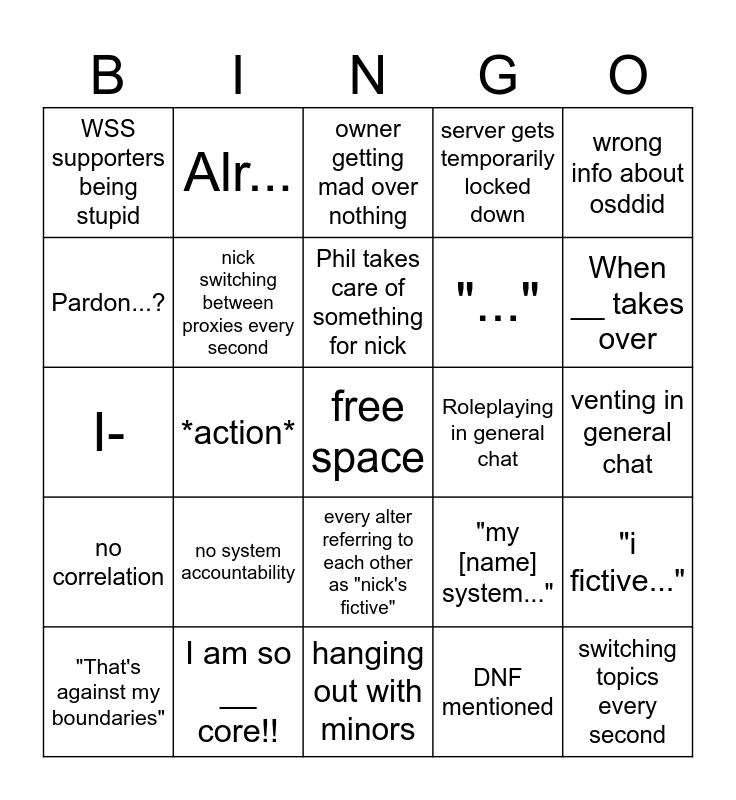 Broken Discs Bingo Card