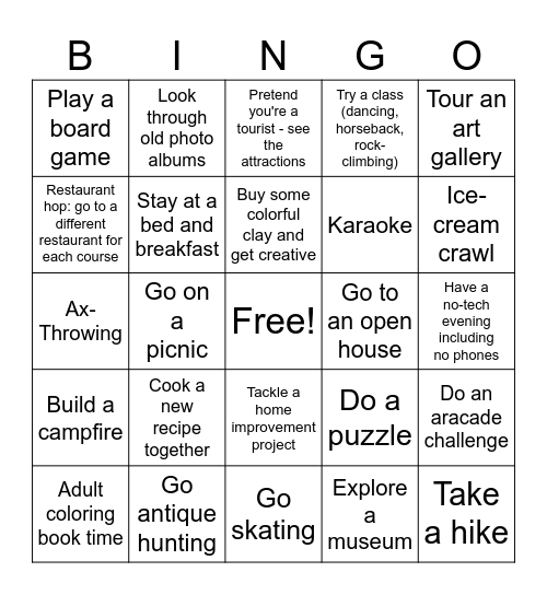Date Night Bingo Card