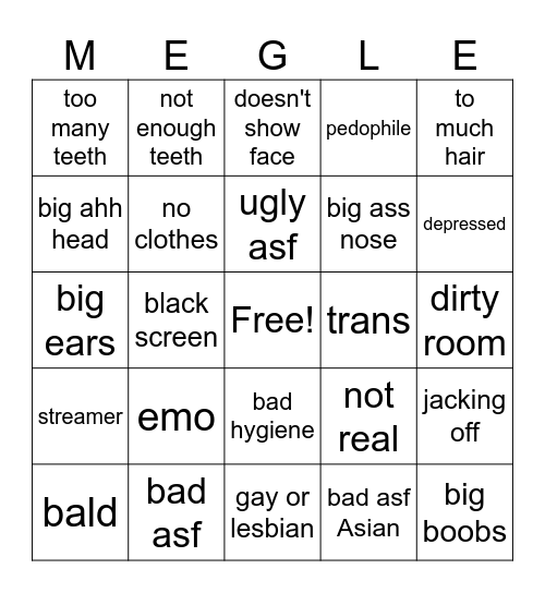 uhmegle Bingo Card