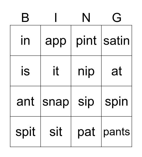 SATPIN Bingo Card