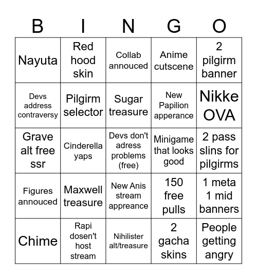 3rd anni nikke Bingo Card