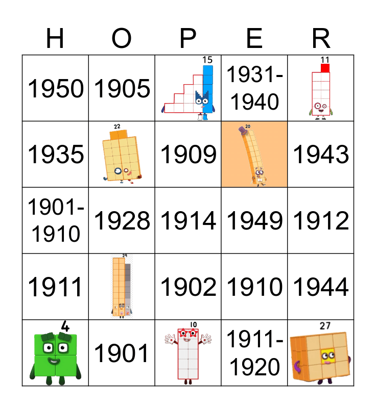 Number blocks Bingo Card