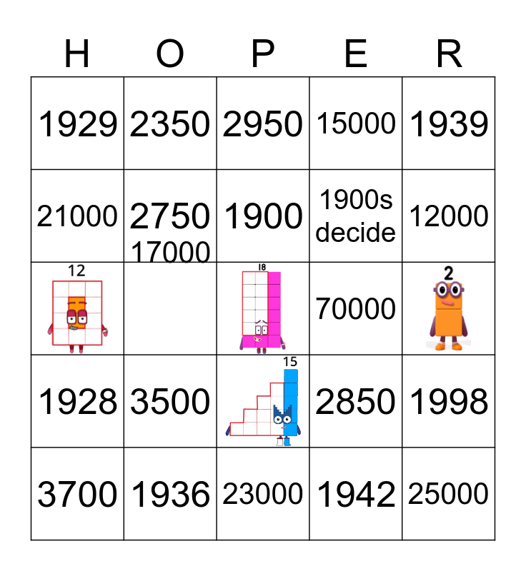 Number blocks Bingo Card