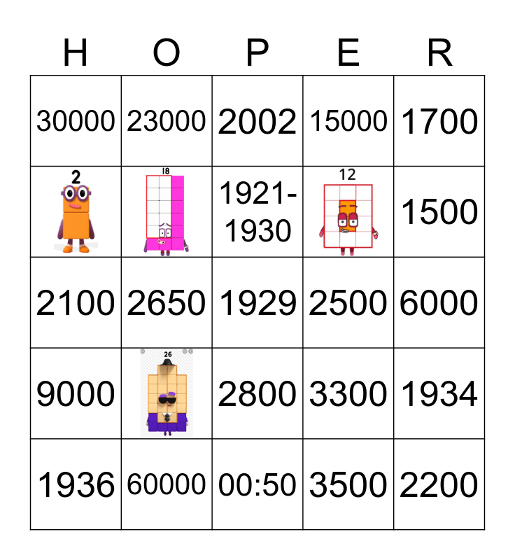 Number blocks Bingo Card