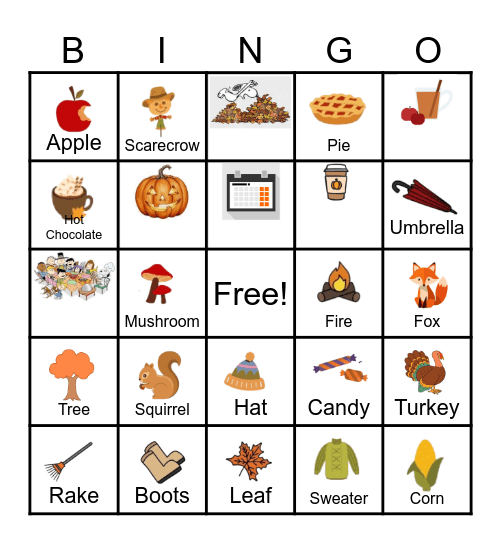 Fall Words! Bingo Card