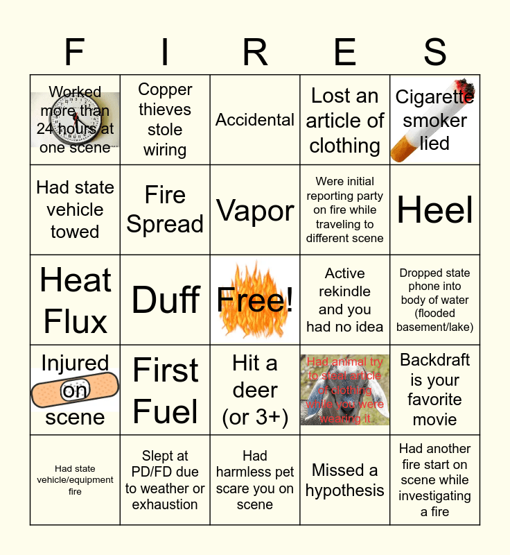 FIRE INVESTIGATOR BINGO Card