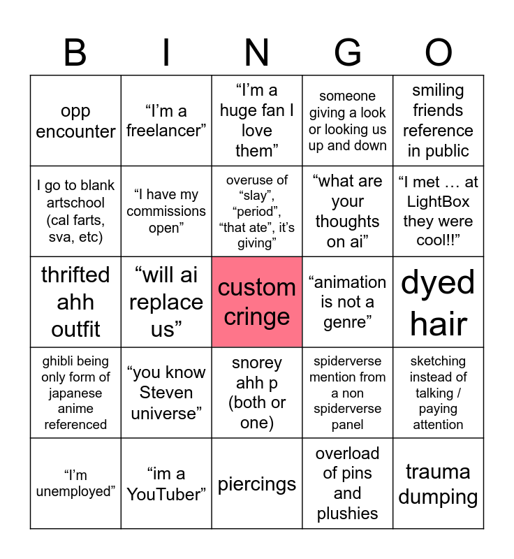 lightbox cringe bingo Card