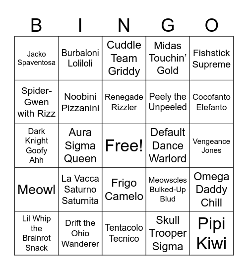 STEAL THE BRAINROT x FORTNITE BINGO Card