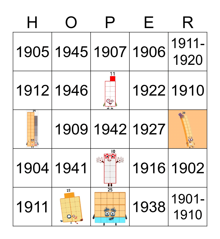Number blocks Bingo Card