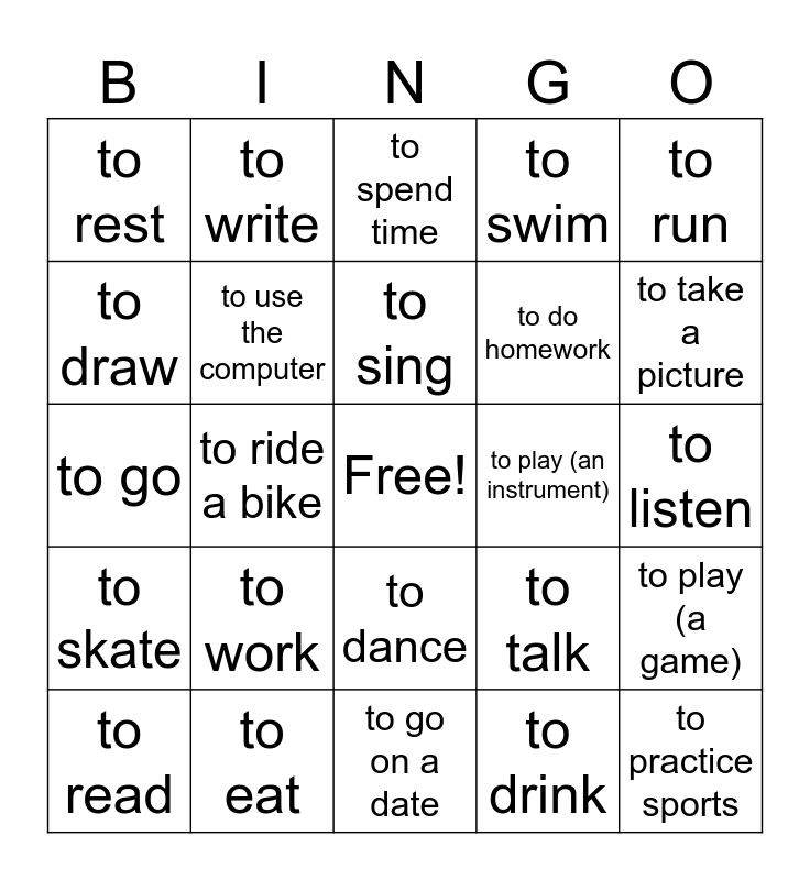 LOS VERBOS (EN) Bingo Card