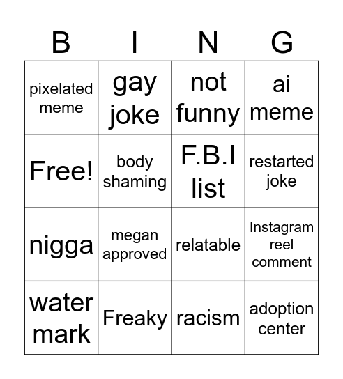 Offensive meme bingo Card