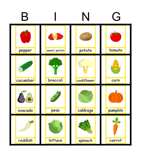 Vegetable Bingo Card