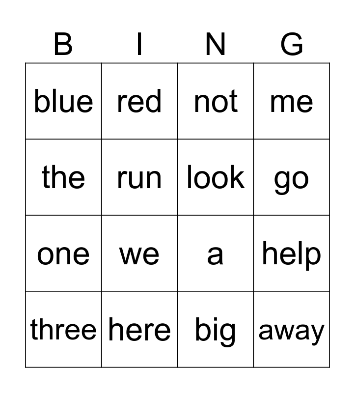 Pre-Primer Sight Word Bingo Card