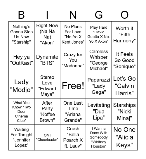 Song Bingo Card