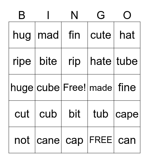 Long and Short Vowel Bingo Card
