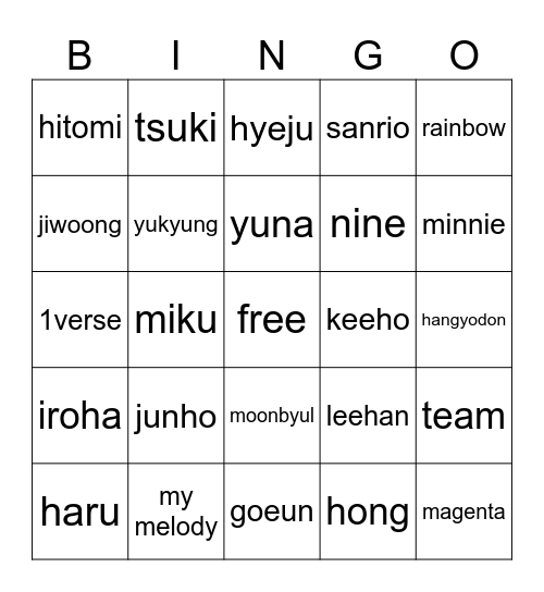 Sanrio ~ Bingo Card