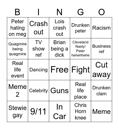 Regular Show Bingo Card
